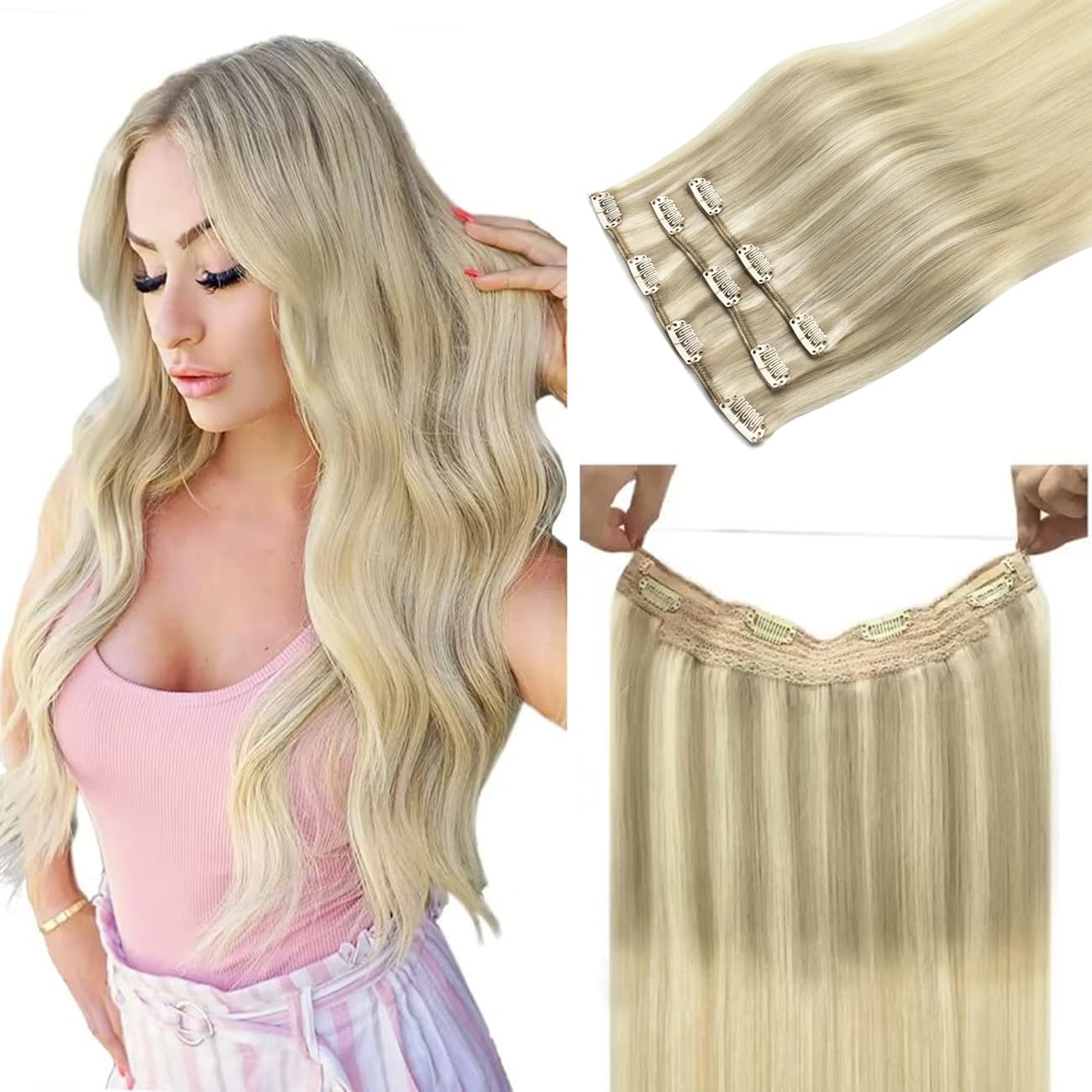 Amazon.com : DOORES 3pcs Clip in + Wire Hair Extensions, 20 Inch, Ash ...