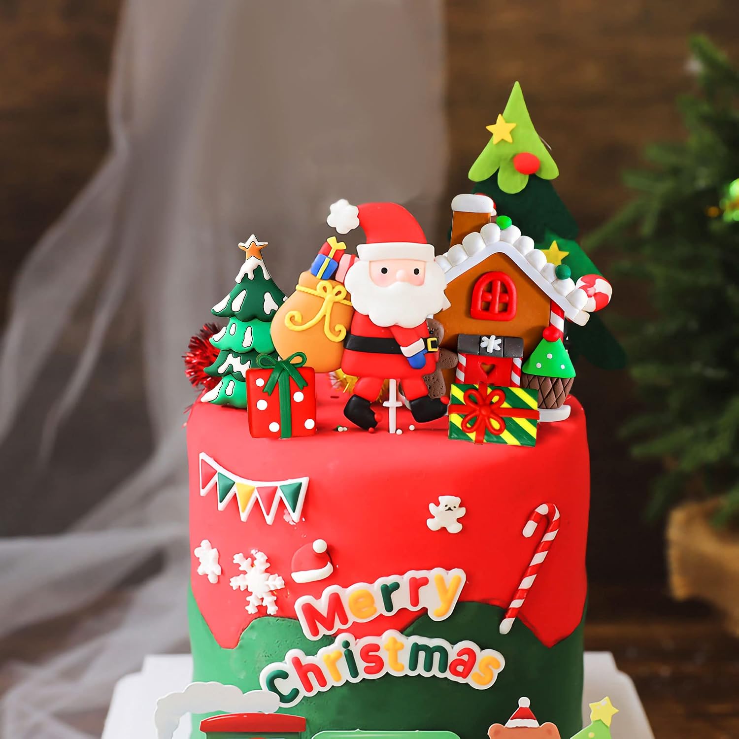 JeVenis 7 PCS Funny Santa Claus Cake Topper Christmas Tree Cake ...
