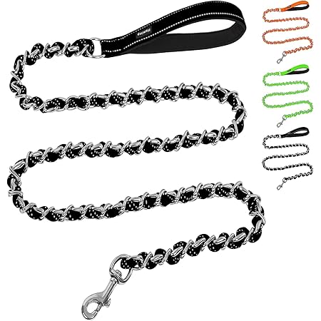 Amazon.com : G.I.I 6-Foot Chain Dog Leash with Faux Leather Handle ...