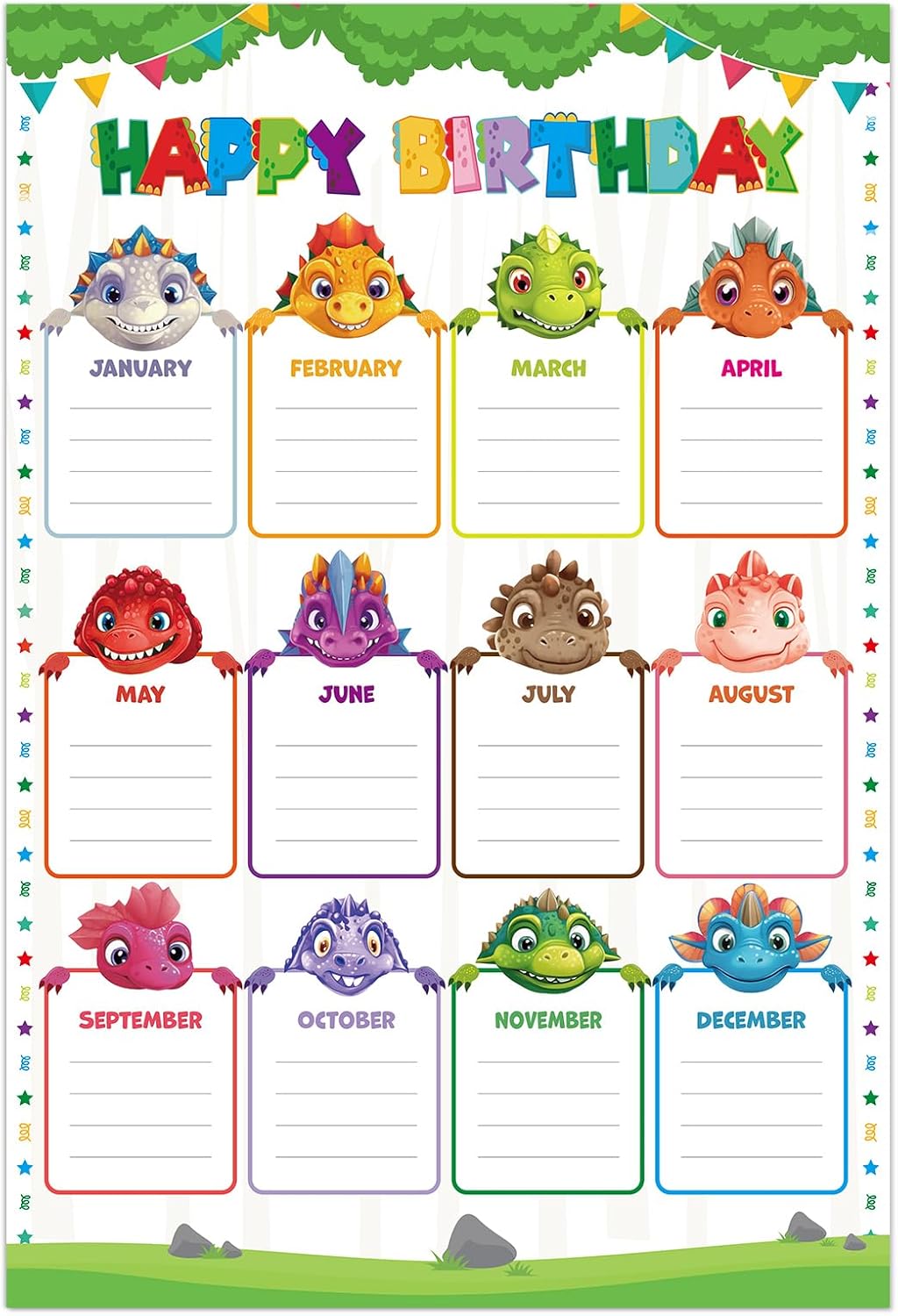 Amazon.com: WhatSign Birthday Chart for Classroom - Dinosaur Birthday ...