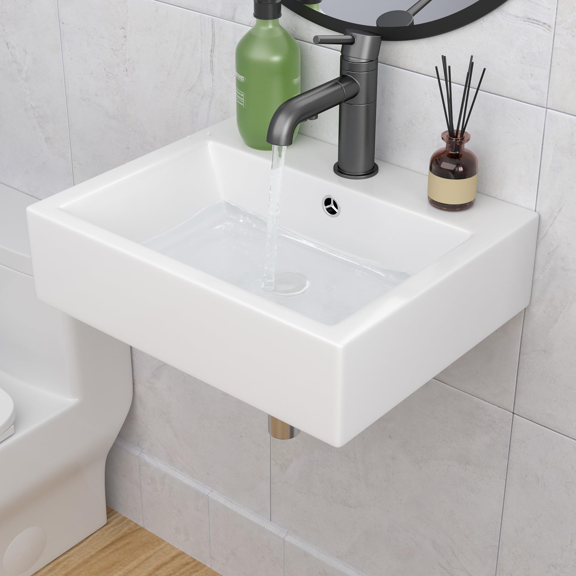 Floating Bathroom Sink - Lepuday 22"x18" Wall Mounted Vessel Sink White ...