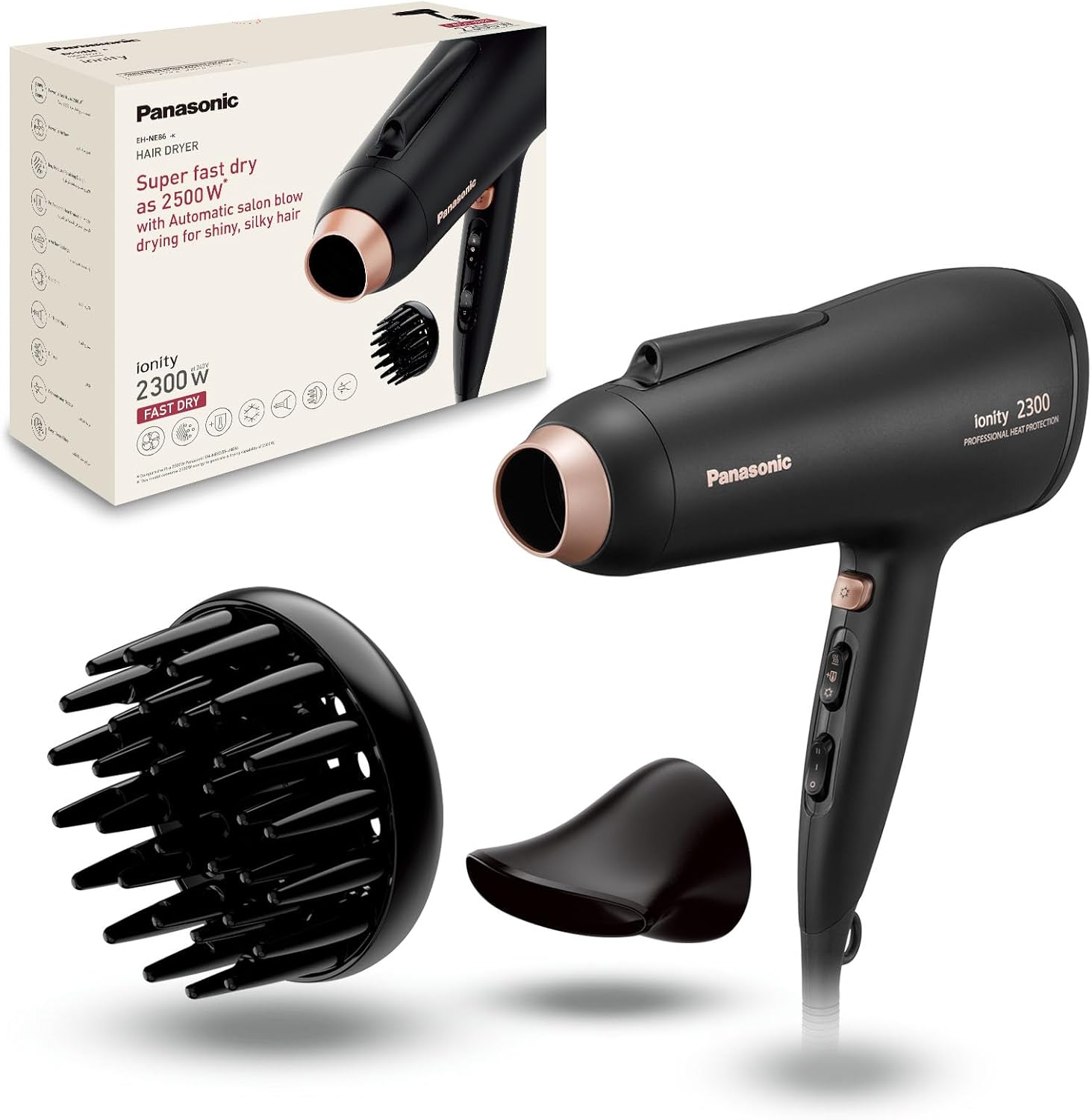 Panasonic 2300W Ionic Hair Dryer with Powerful Airflow, 6 Airflow ...