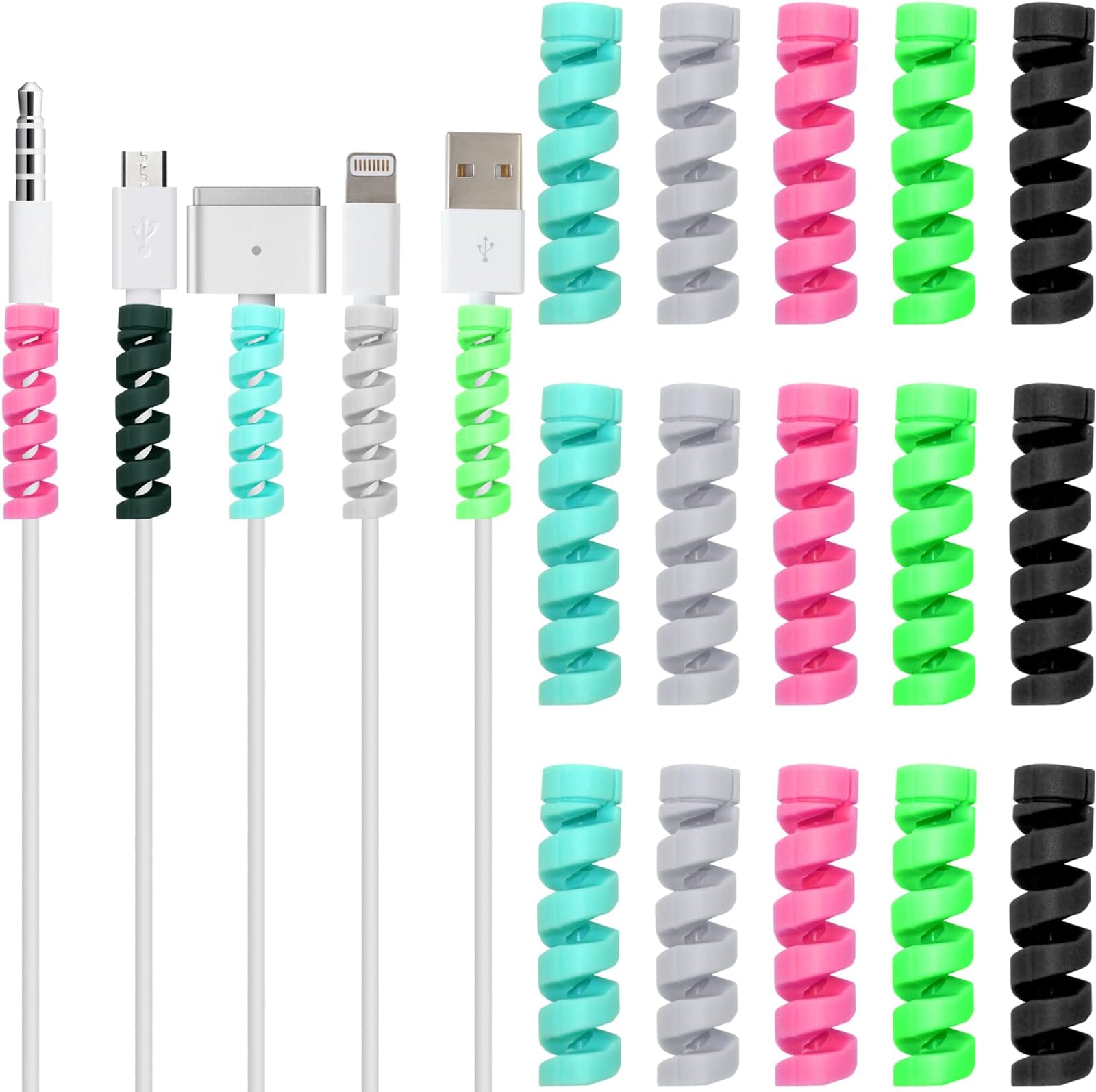 Amazon.com: 15 Pcs 5 Assorted Colors Flexible Spiral Charging Cable ...