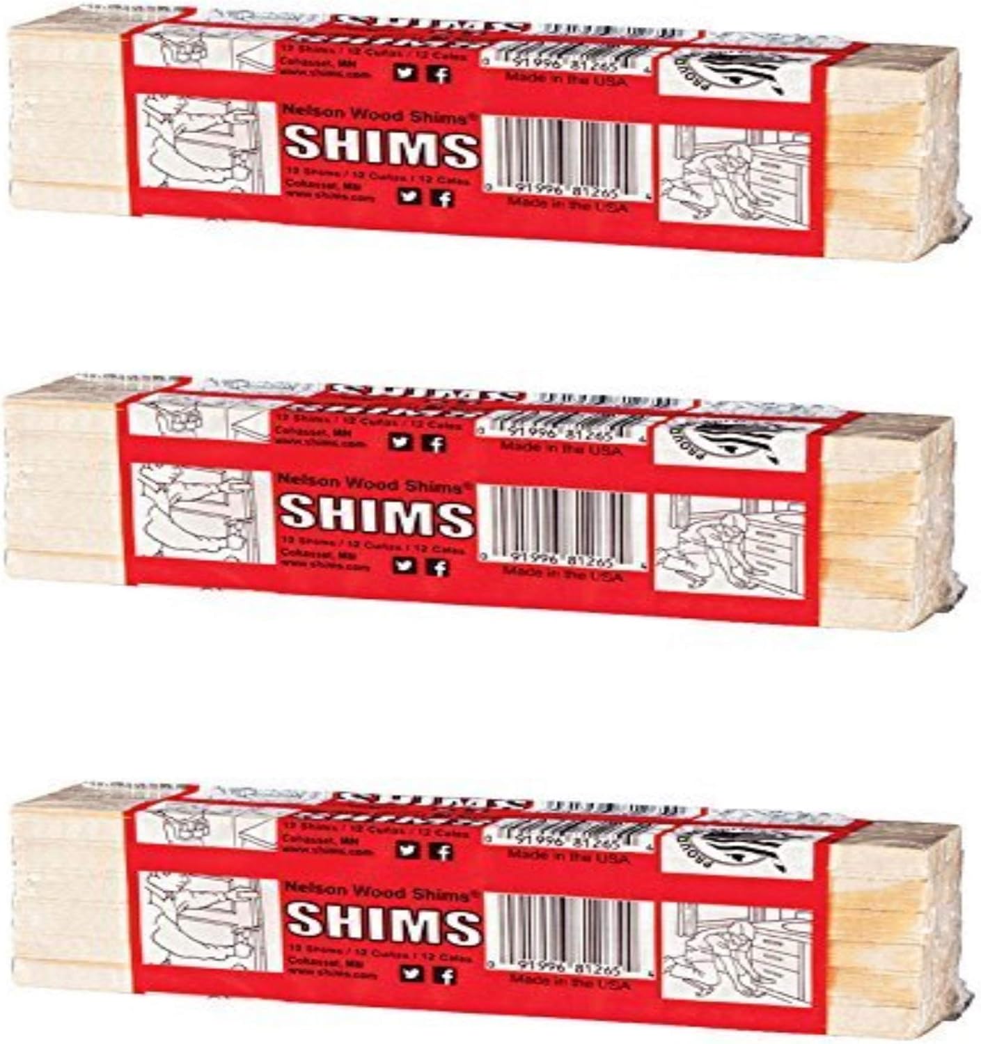 Nelson Wood Shims 8″ 12 Pack – Kiln Dried Wood, 3 Pack – BigaMart