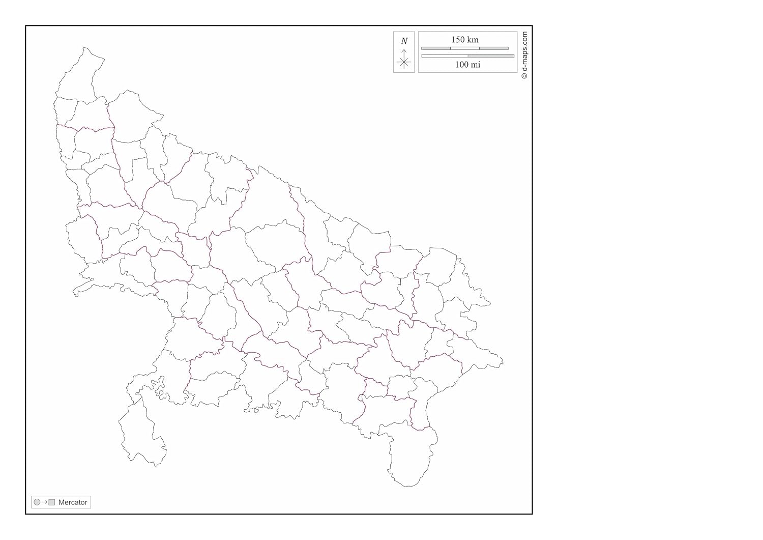 Uttar_Pradesh district map (black and white)_A4 size(210 x 297 ...