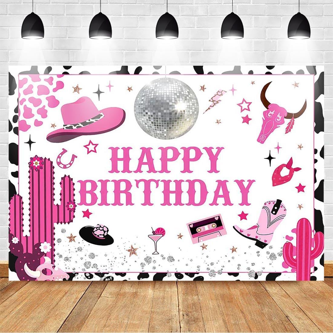 Amazon.com : Avezano Disco Cowgirl Happy Birthday Backdrop Hot Pink Cow ...
