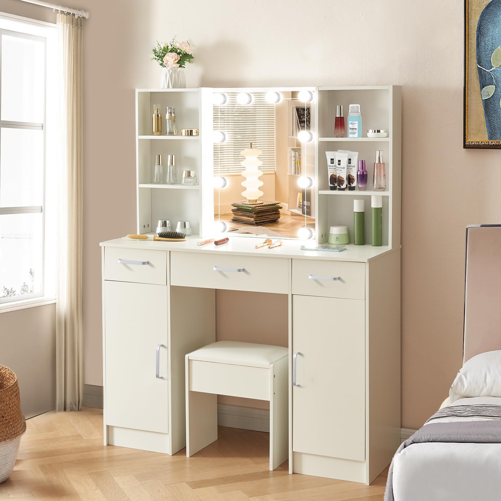 Amazon.com: Xilingol Vanity Desk with Mirror & Lights, 37" Vanity Set ...