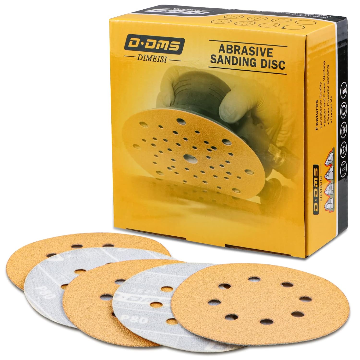 362X - 5 Inch 8 Hole Sanding Discs - 50PCS Orbital Sander Pads - 80 ...