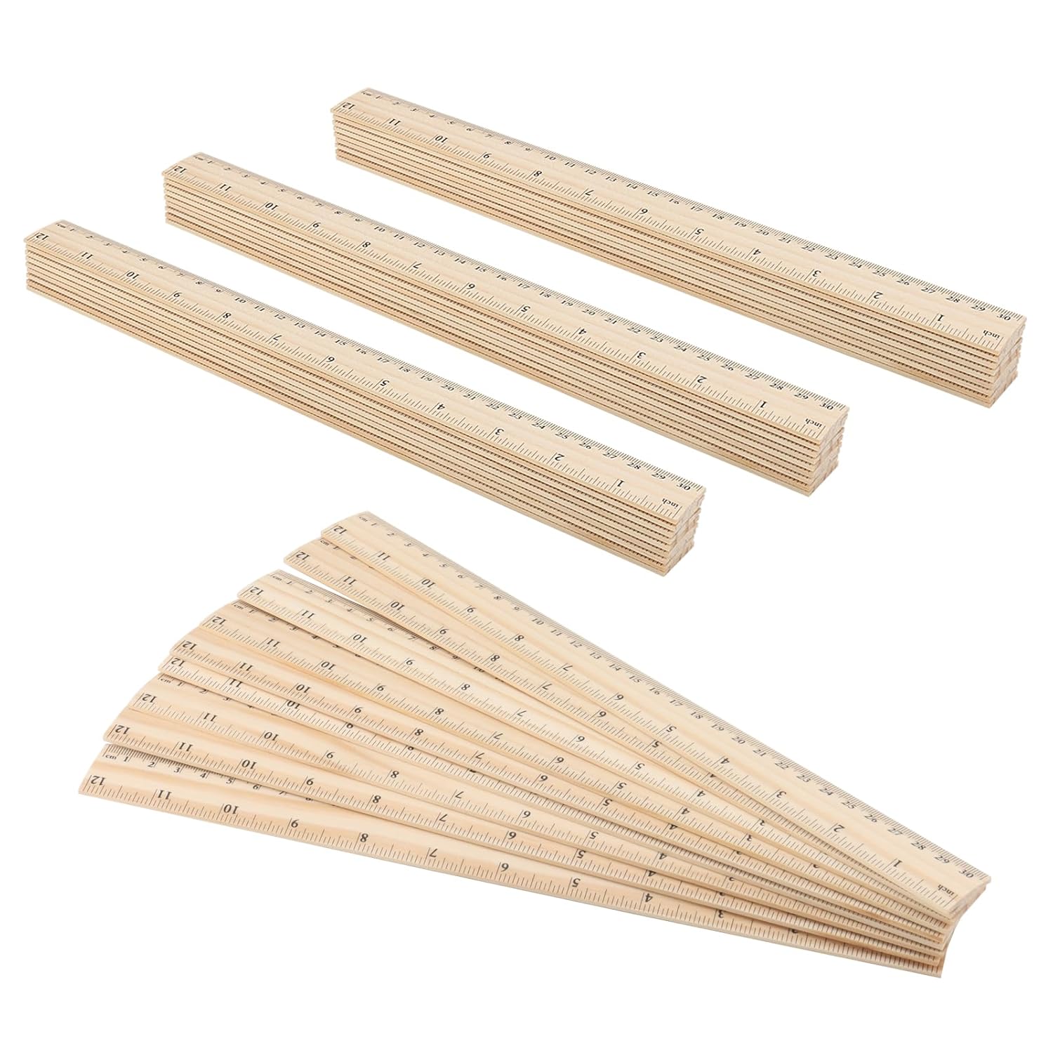 MUKCHAP 36 PCS 30cm/12 Inch Wooden Rulers, Inches with Centimeters Wood ...
