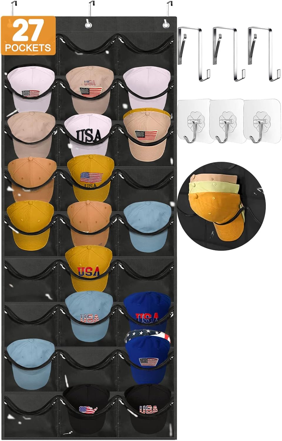Amazon.com: INPHER Hat Organizer for Baseball Caps - 27 Pockets Hat ...