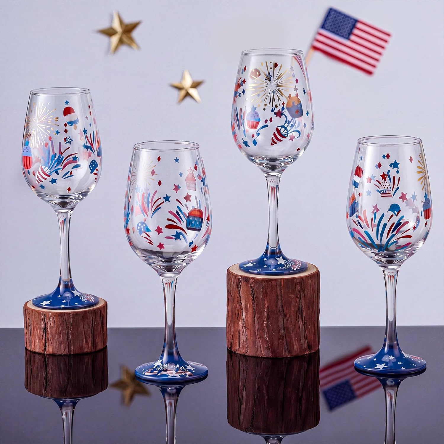 Amazon.com | SiliFine 4 Pcs Patriotic 4th of July Stemmed Wine Glasses ...