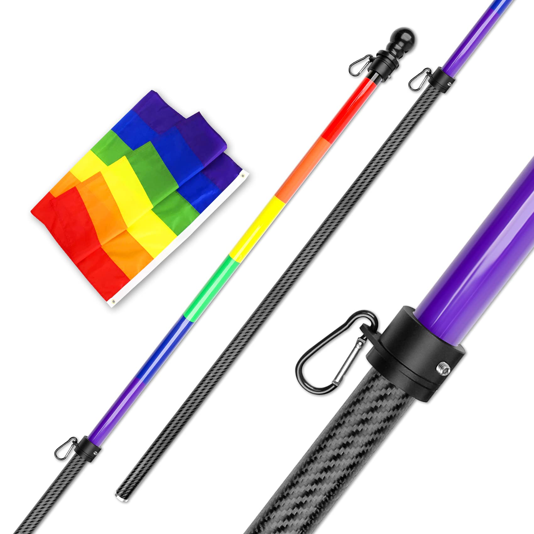 Buy HIBLE 6FT Real Carbon Fiber Pole Rainbow Gay Pride pole Pop-up Pole ...