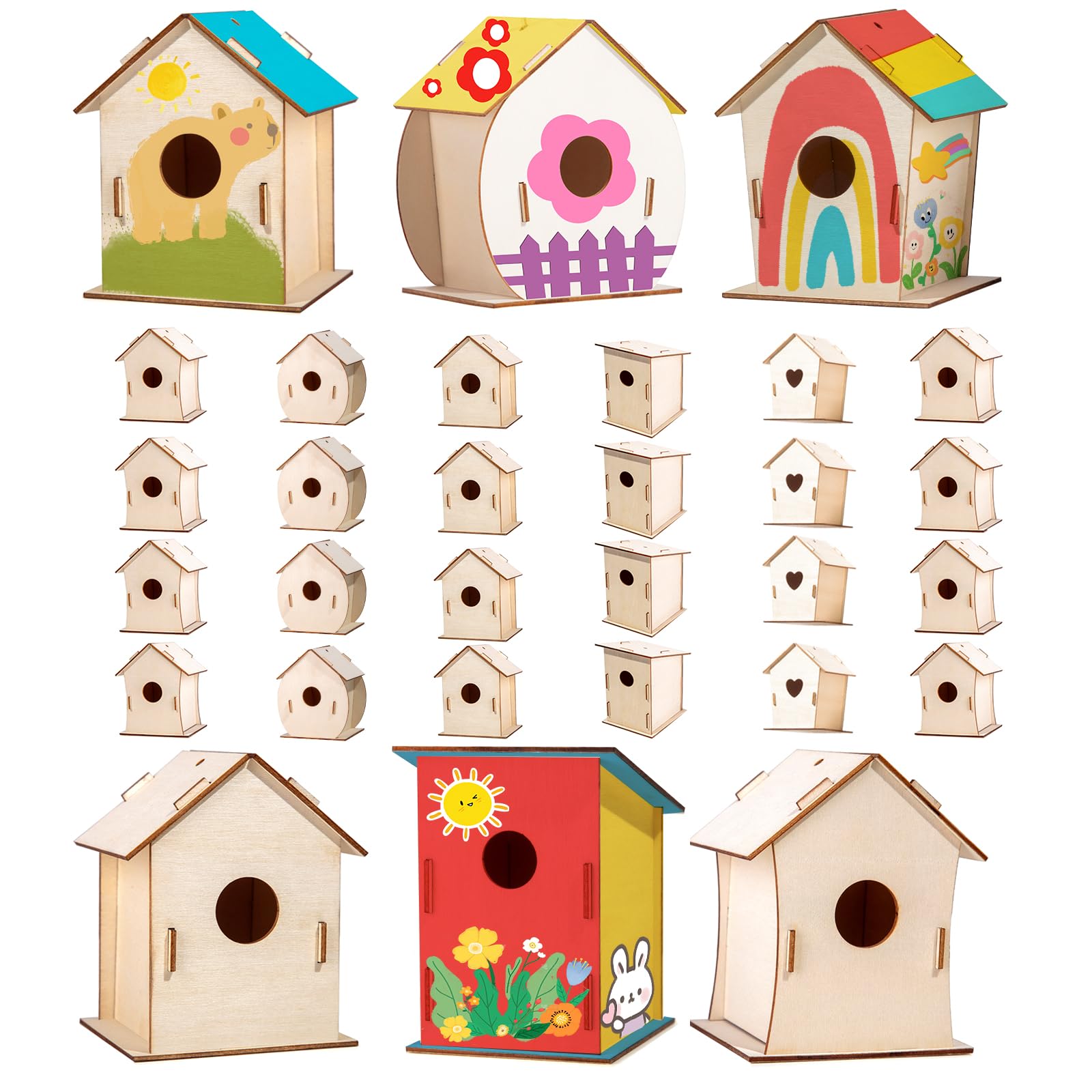 Amazon.com: 24 Sets DIY Wood Birdhouse Bulk for Kids Parties and ...