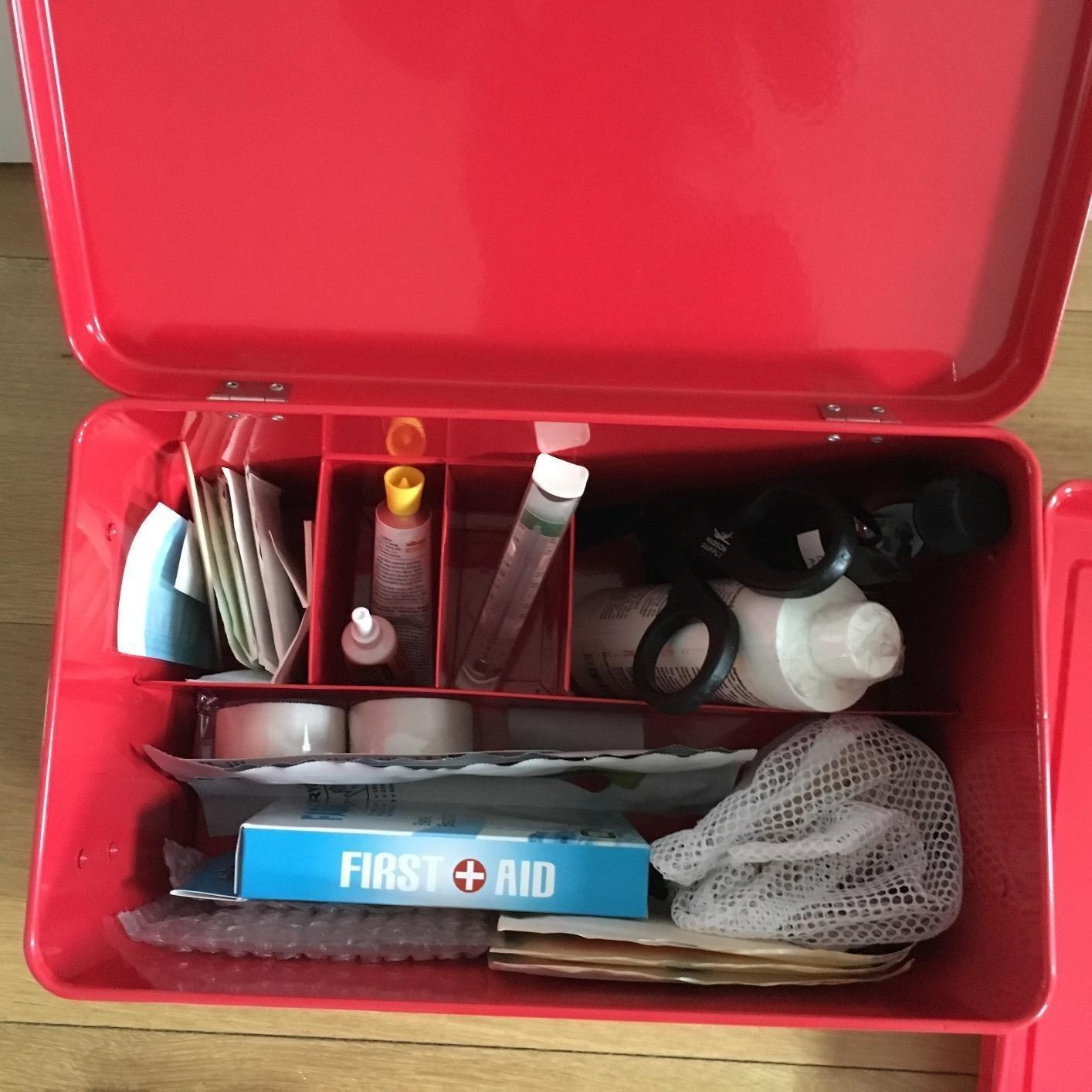 Amazon.com: Present Time Red with White Cross Metal Medicine Storage ...