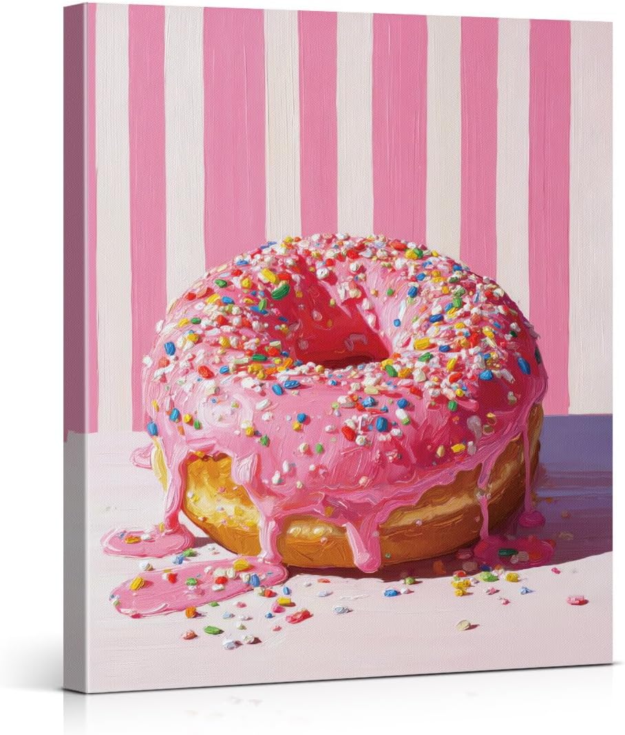 Amazon.com: Pink Donut Kitchen Wall Art Print Vintage Donut Striped ...