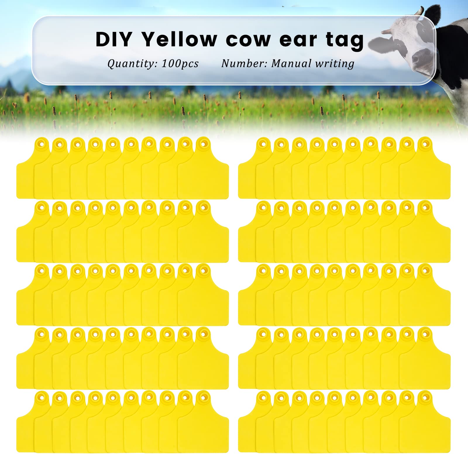Cow Ear Tags 100pcs - Yellow TPU Livestock Identification Tags, Blank ...