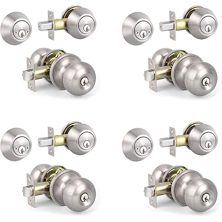Knobonly 4 Sets Entry Door Knobs Keyed Alike with Deadbolts Keyed on ...