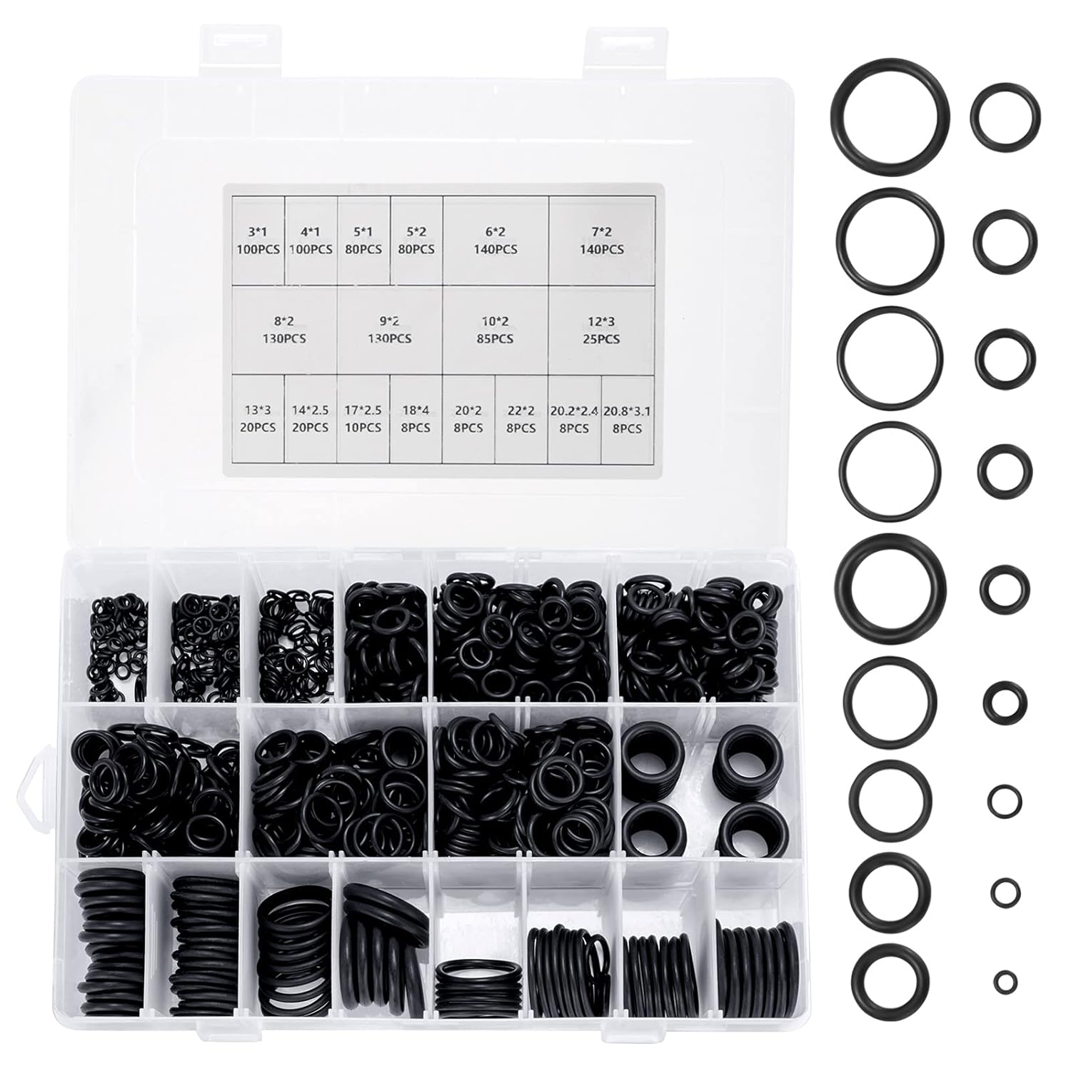 LUNEKUCK 1100PCS Juntas Toricas de Goma 18 Tamaños Juntas Tóricas Kit ...
