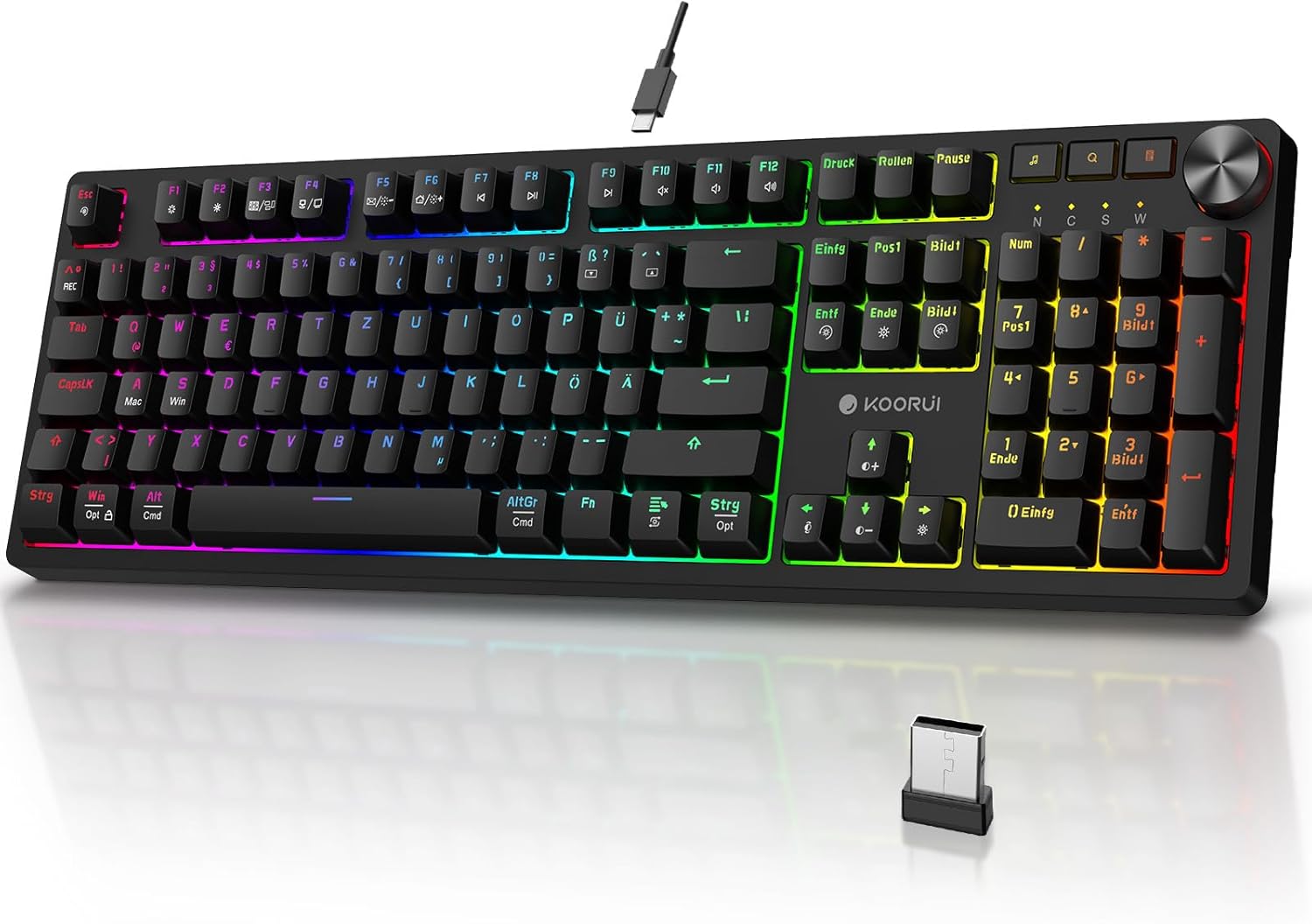 KOORUI Gaming Keyboard, Mechanical Keyboard Wireless/Wired/Bluetooth ...