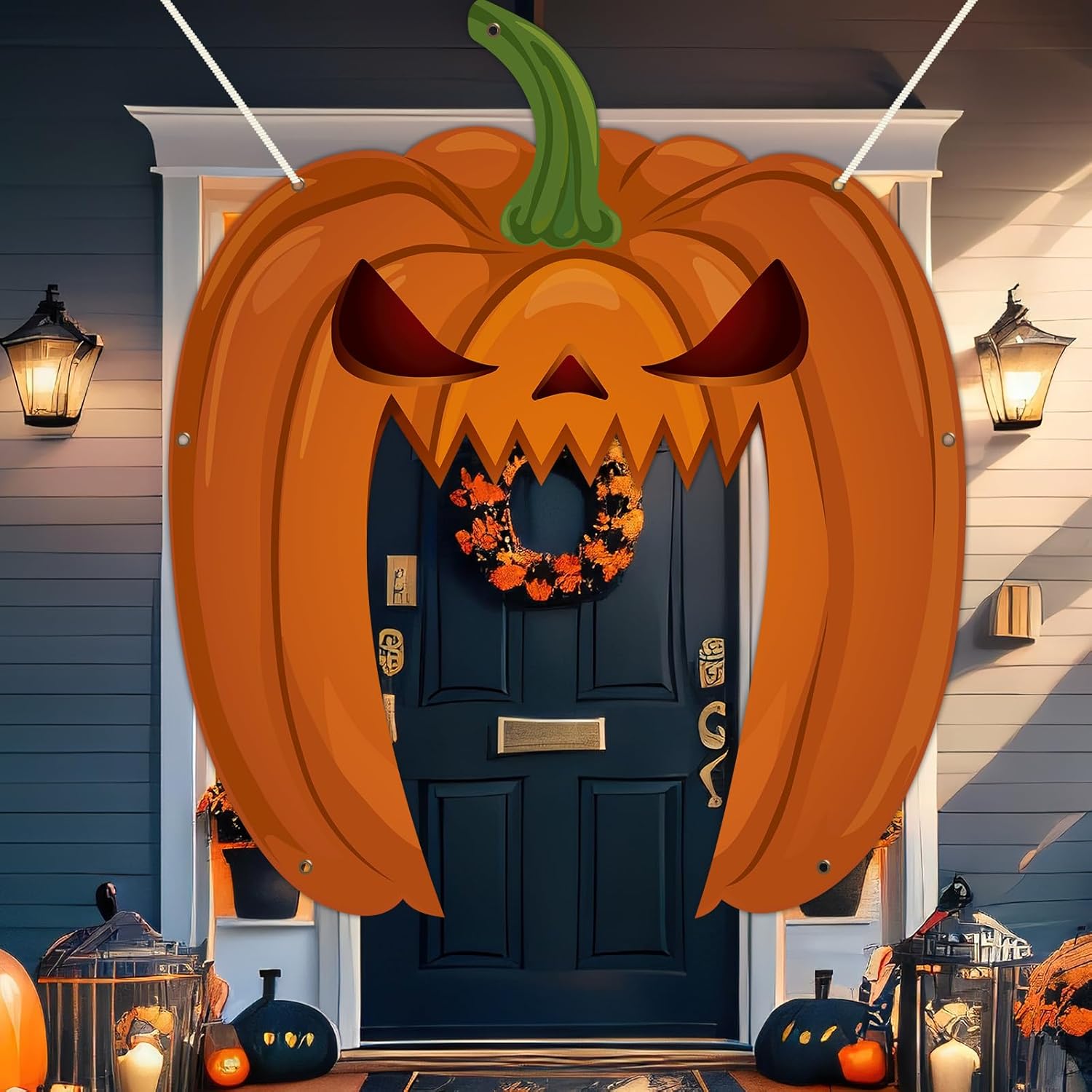 Amazon.com: Justforjoyful Halloween Pumpkin Door Banner Party ...