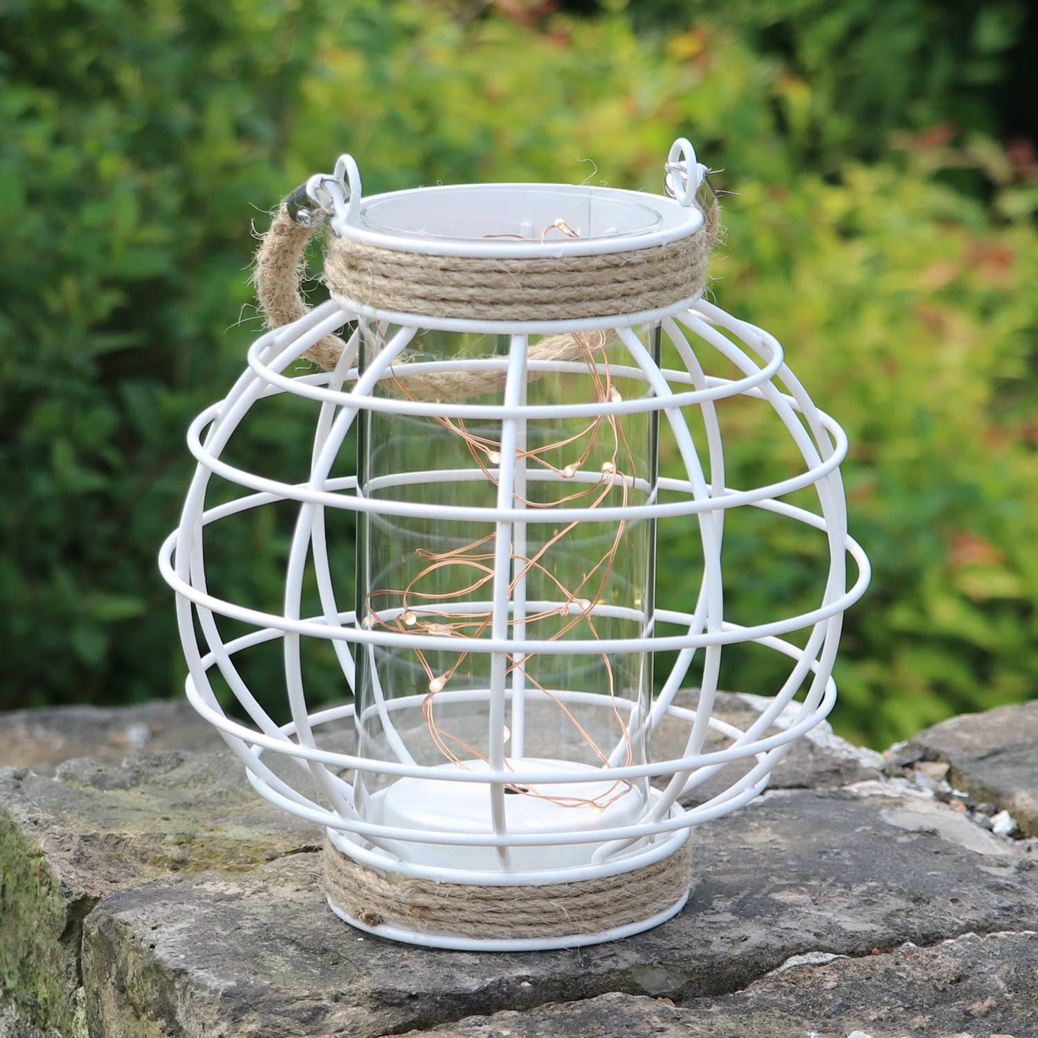 Snapklik.com : 7.5 White Battery Operated Metal Cage Lantern