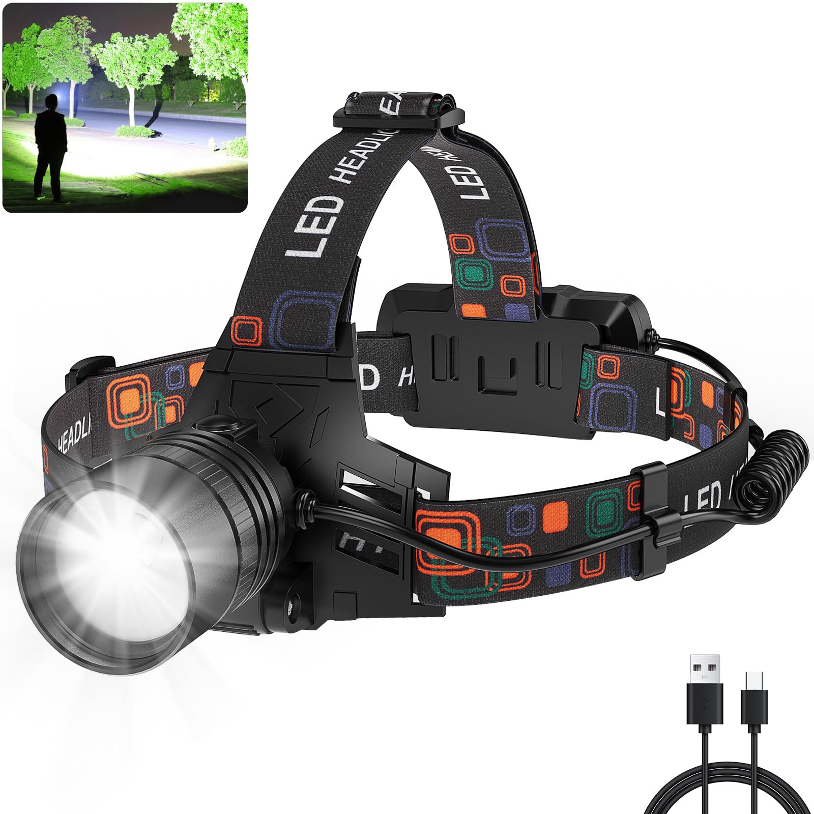 Amazon.com: Rechargeable Headlamp, 990000 Lumens Super Bright LED Head ...