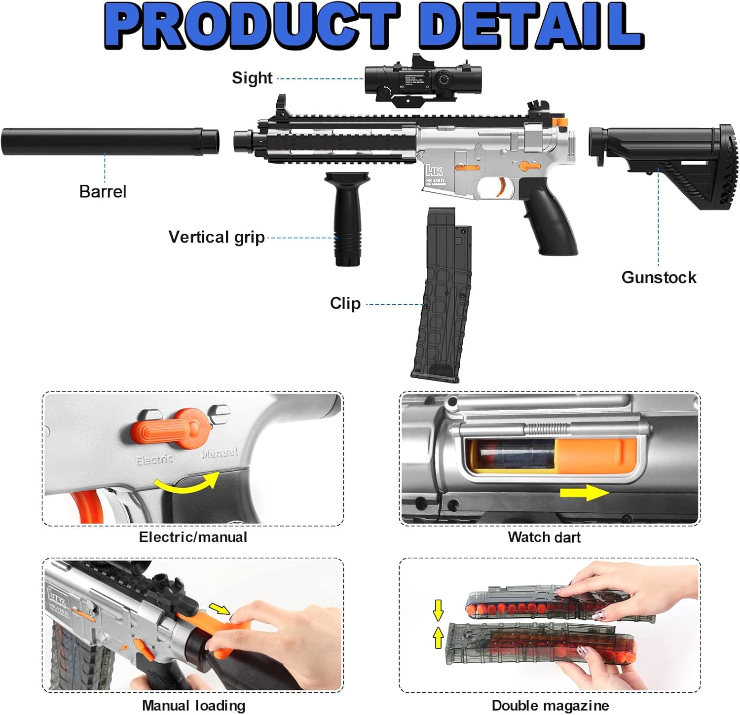 Automatic Toy Guns for Nerf Guns Automatic Toy Gun, M416 Auto-Manual Toy Foam Blaster & Gun with ...