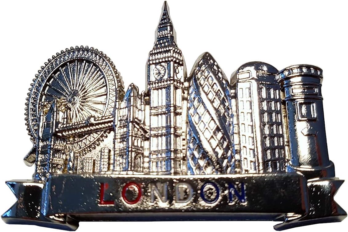 London Metal Silver Coloured Fridge Magnet - Word in Red White Blue ...