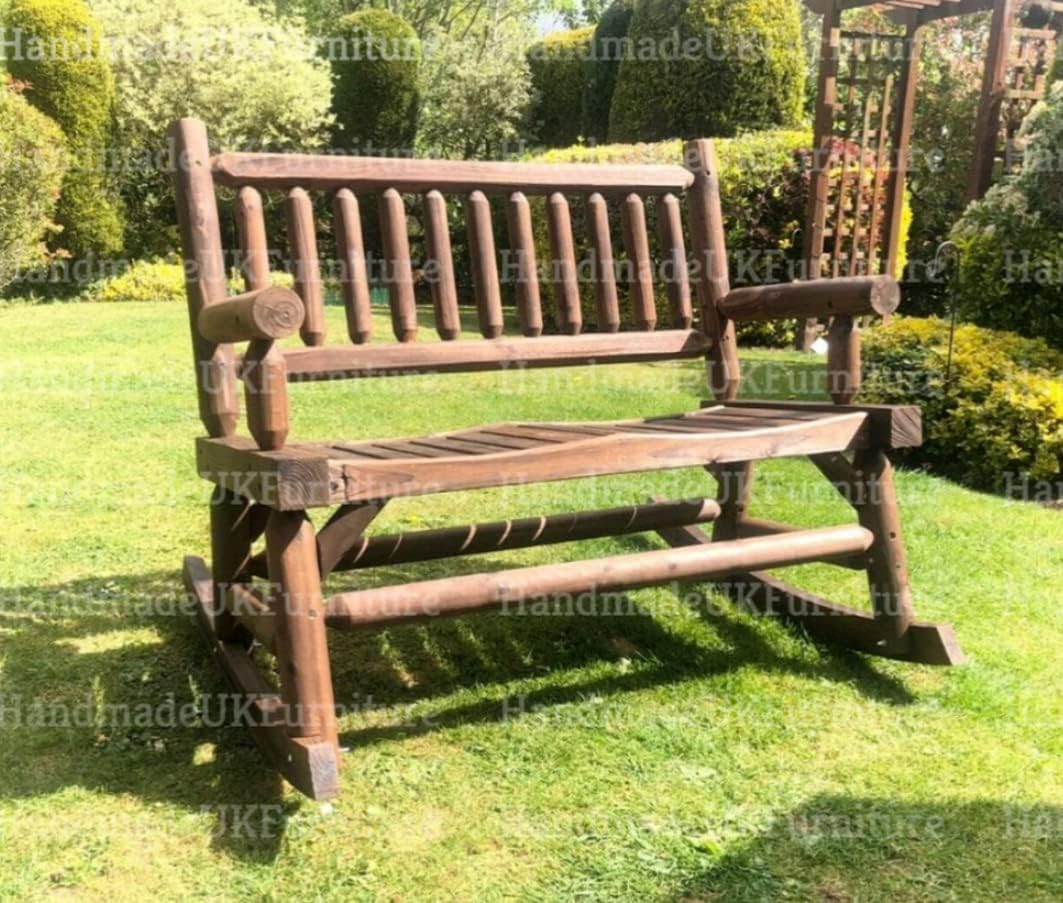 Rustic Wood Bench Garden Patio Furniture 2 Seater Swing Love Seat ...
