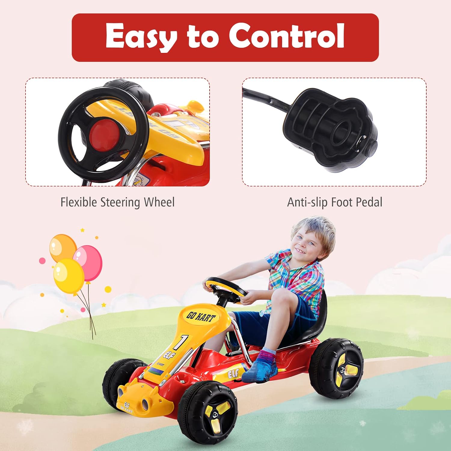Costzon Go Kart – Auto con pedal de 4 ruedas con asiento ajustable de 3 ...