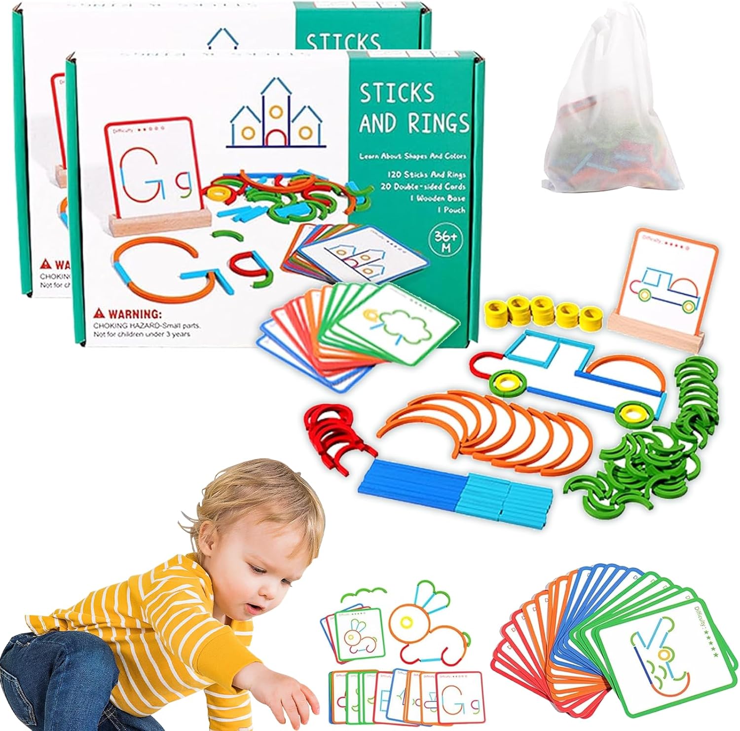 Smart Sticks, Smart Sticks for Toddlers, Wooden Sticks and Rings Puzzle ...