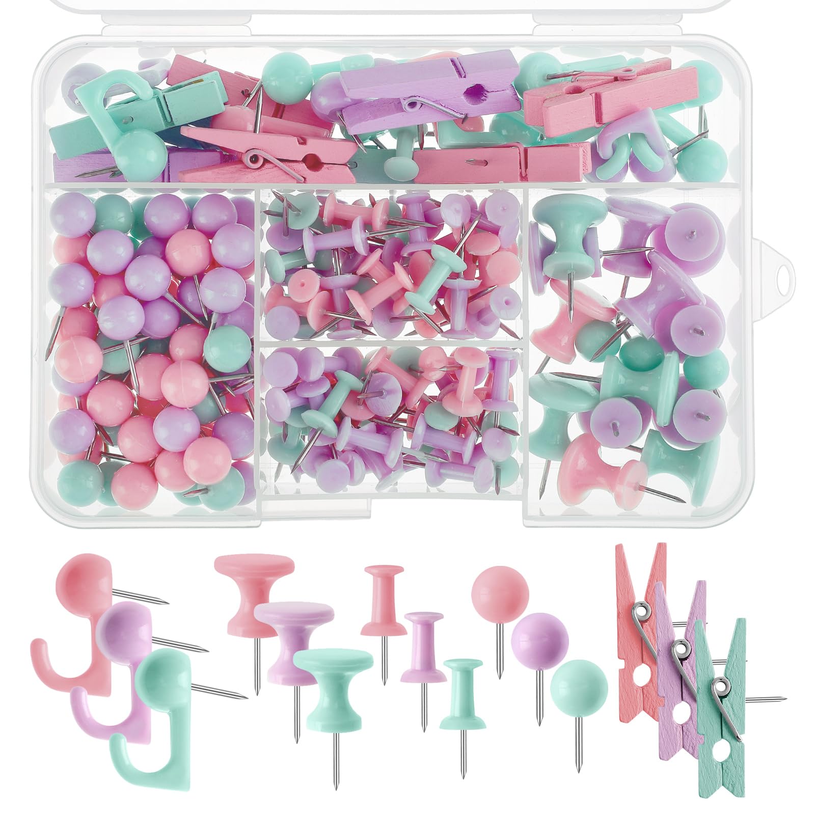Snapklik.com : 200 Pieces Push Pins Set, 5 Types Colorful Thumb Tacks ...