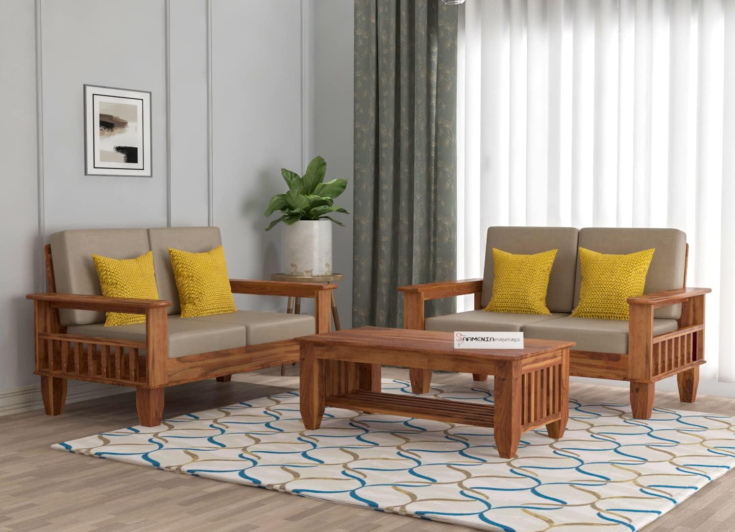 furnesho Wooden 4 Seater Sofa Set for Living Room | 2+2 Seater Sofa for ...