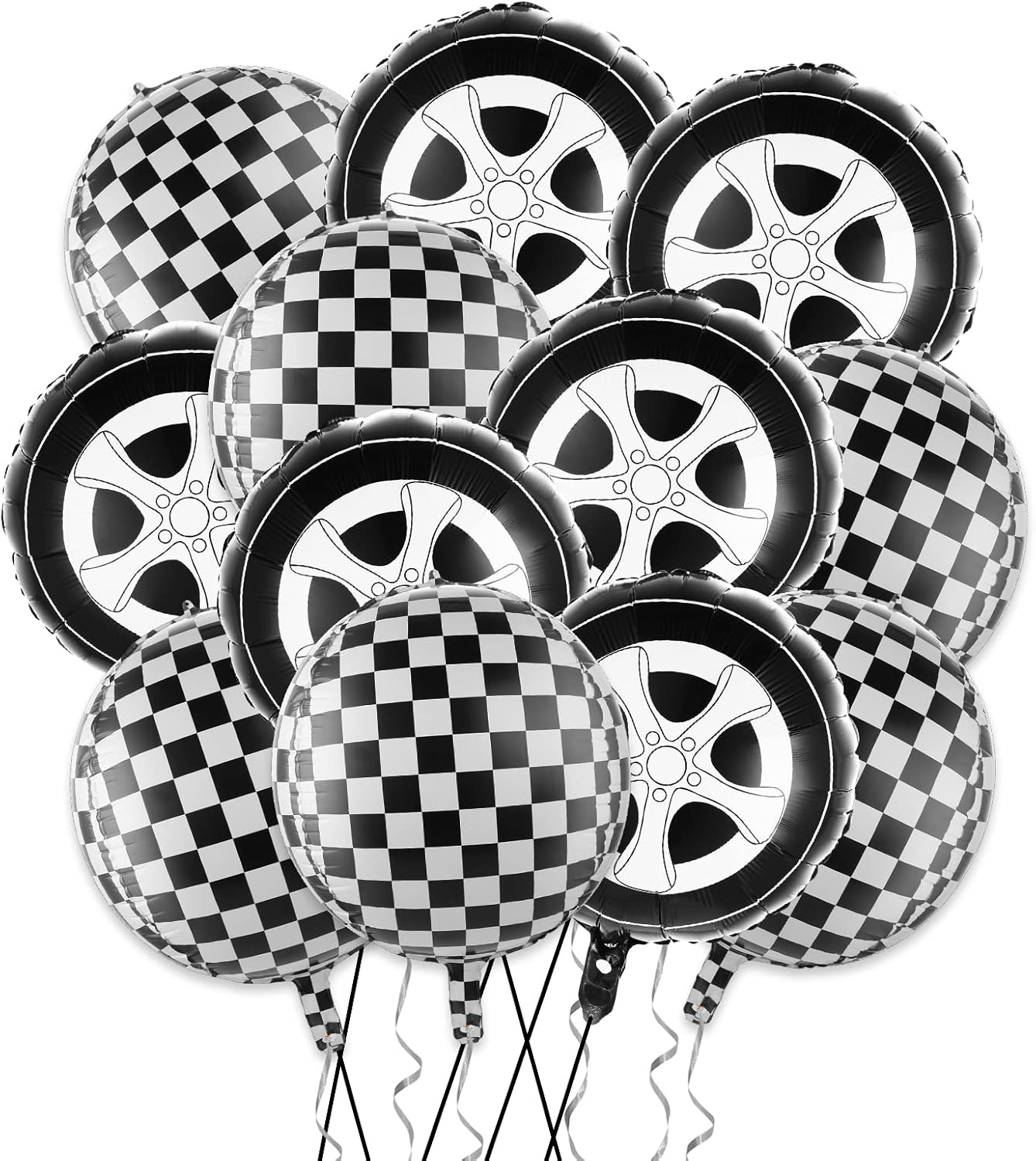 Amazon.com: 12 Black & White Checkered Balloons, Race Car & Tire ...