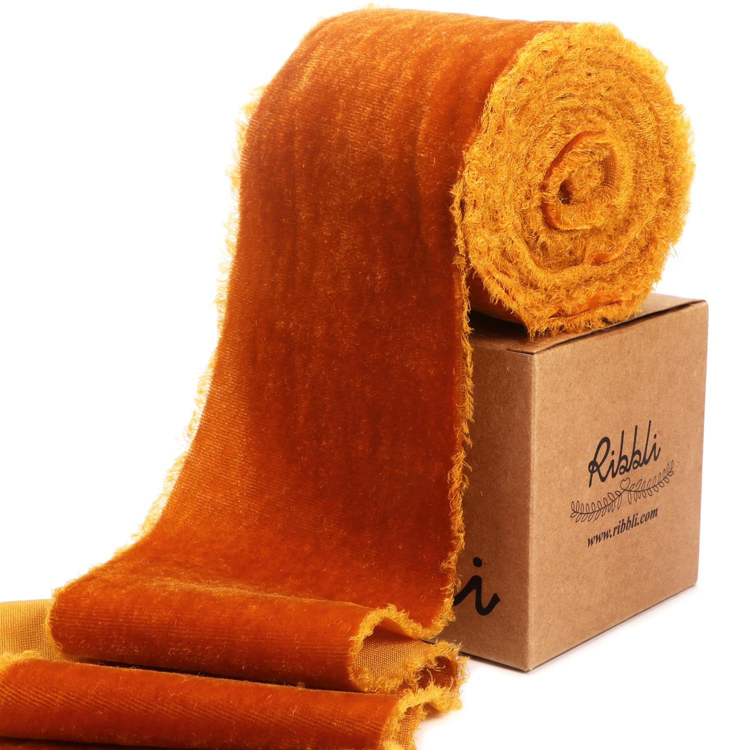Amazon.com: Ribbli Burnt Orange Velvet Ribbon 3 Inch Handmade Frayed ...