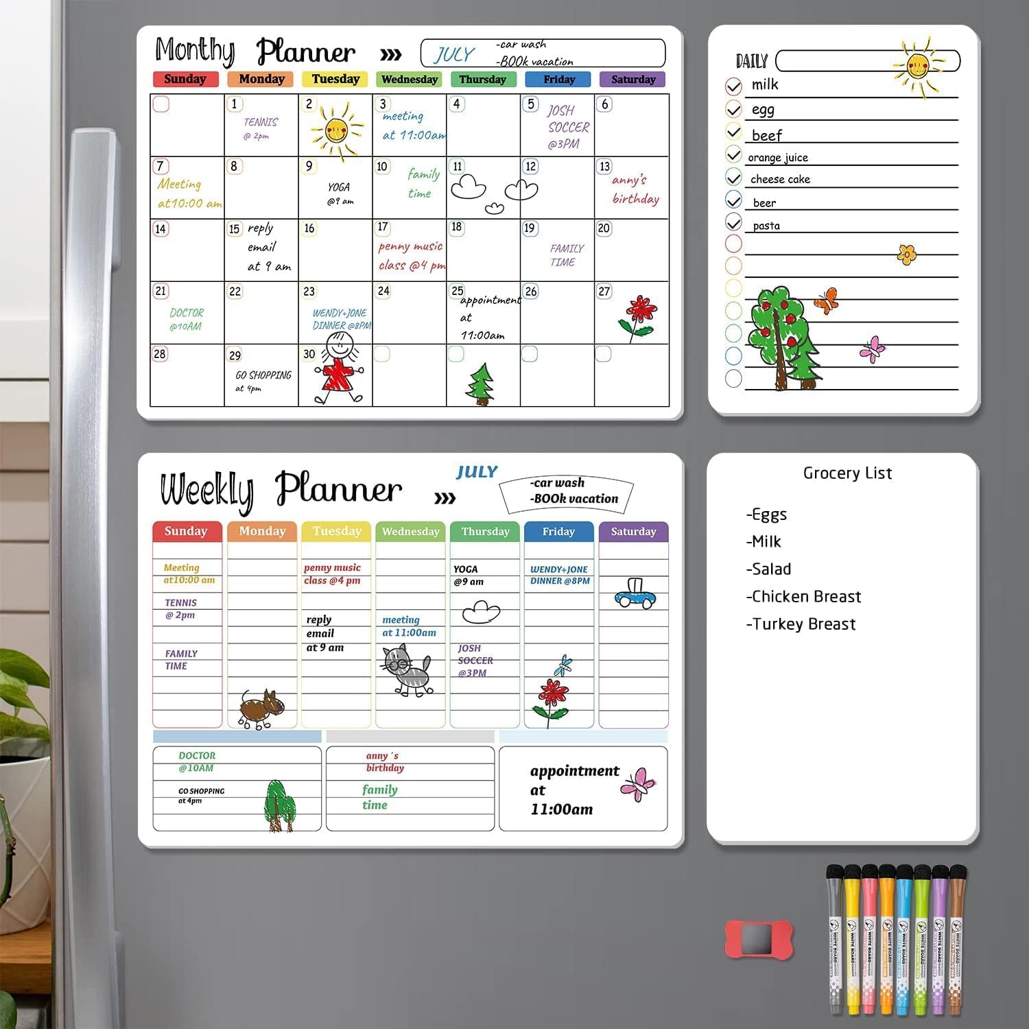 Hivillexun 3-Pack Acrylic Magnetic Dry Erase Calendar Set – Monthly ...