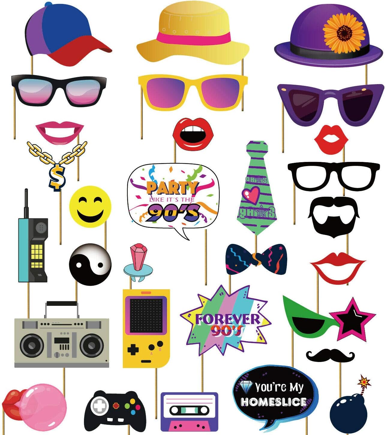 Amazon.com: SWYOUN 30PCS 90s Throwback 1990s Party Theme Photo Booth ...