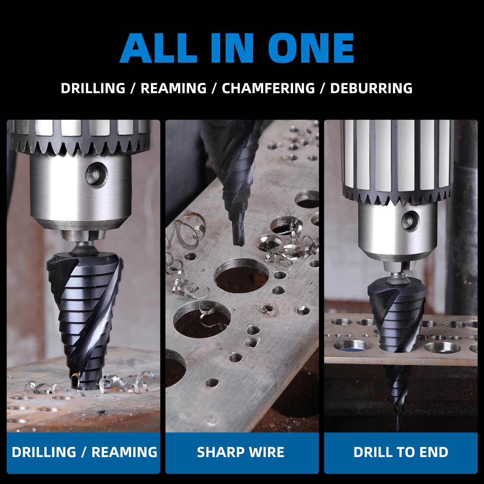 Snapklik.com : 3Pcs Step Drill Bit Set, 1/8"-7/8" Four Spiral Flute ...