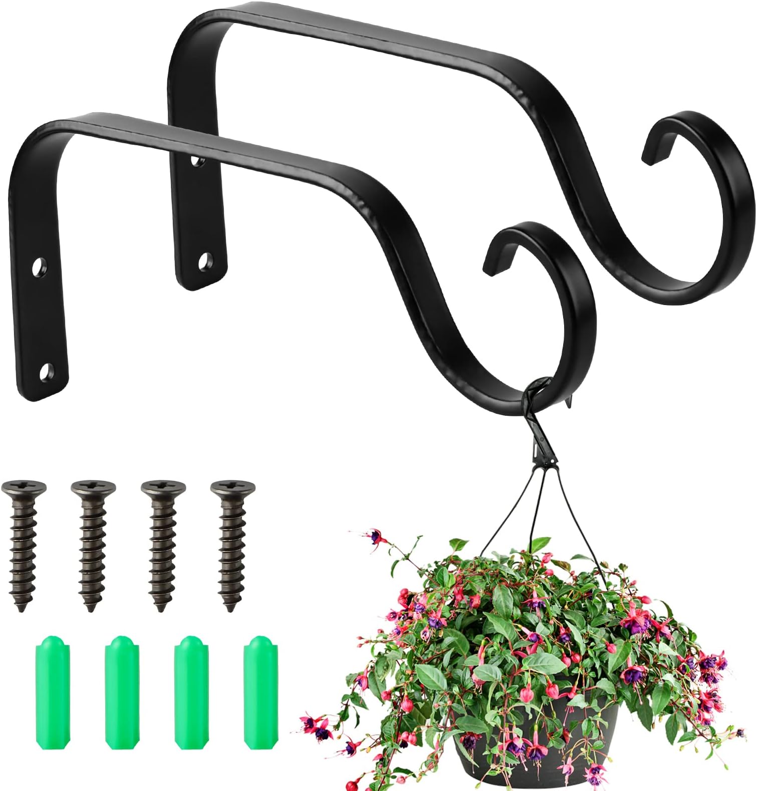 DINSONG Hanging Basket Brackets Outdoor, Wall Mount Hook Plant Hanger ...