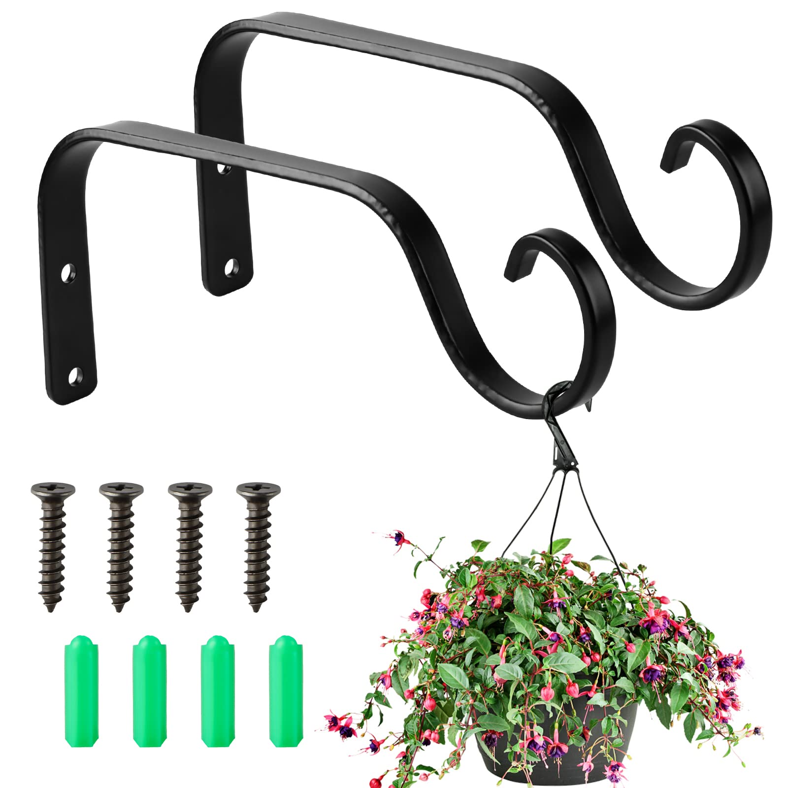 DINSONG Hanging Basket Brackets Outdoor, Wall Mount Hook Plant Hanger ...