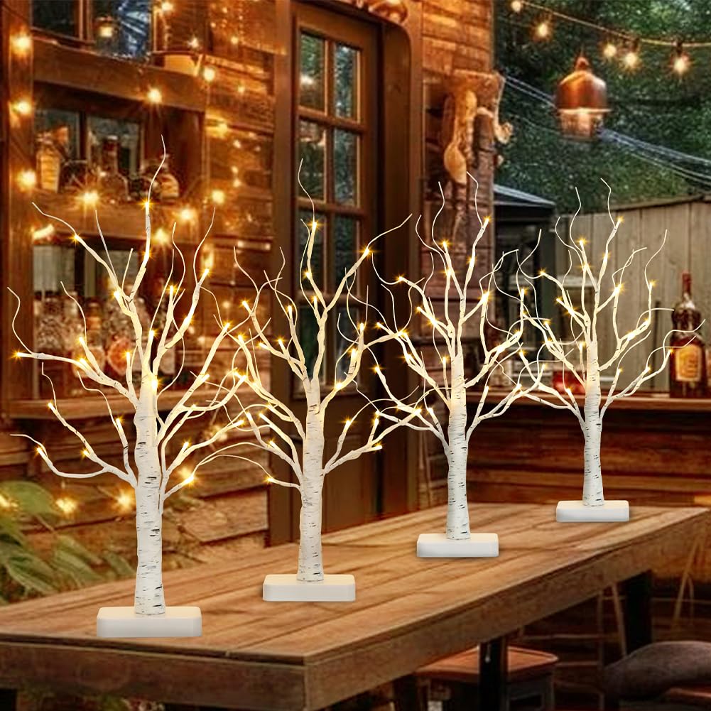 Amazon.com: Vanthylit 4 Pcs Lighted Birch Tree Battery Powered Tabletop ...