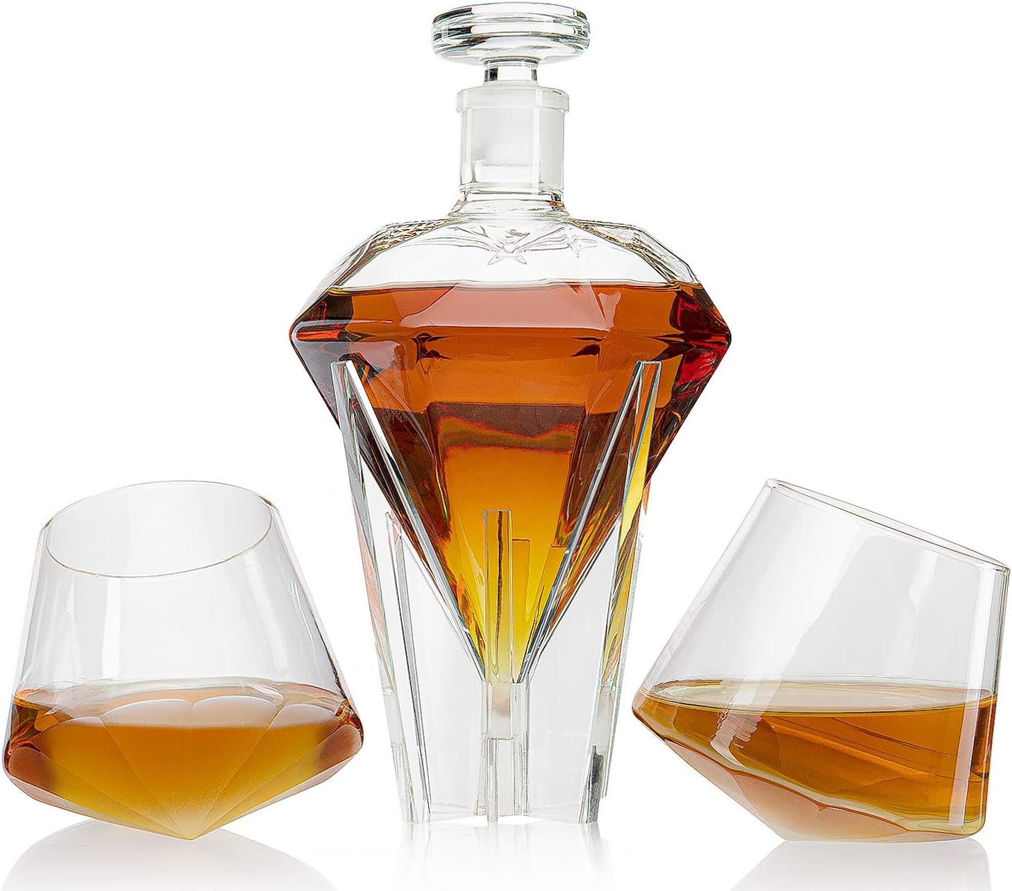 The Wine Savant Diamond Whiskey Decanter l With 2 Diamond Glasses ...