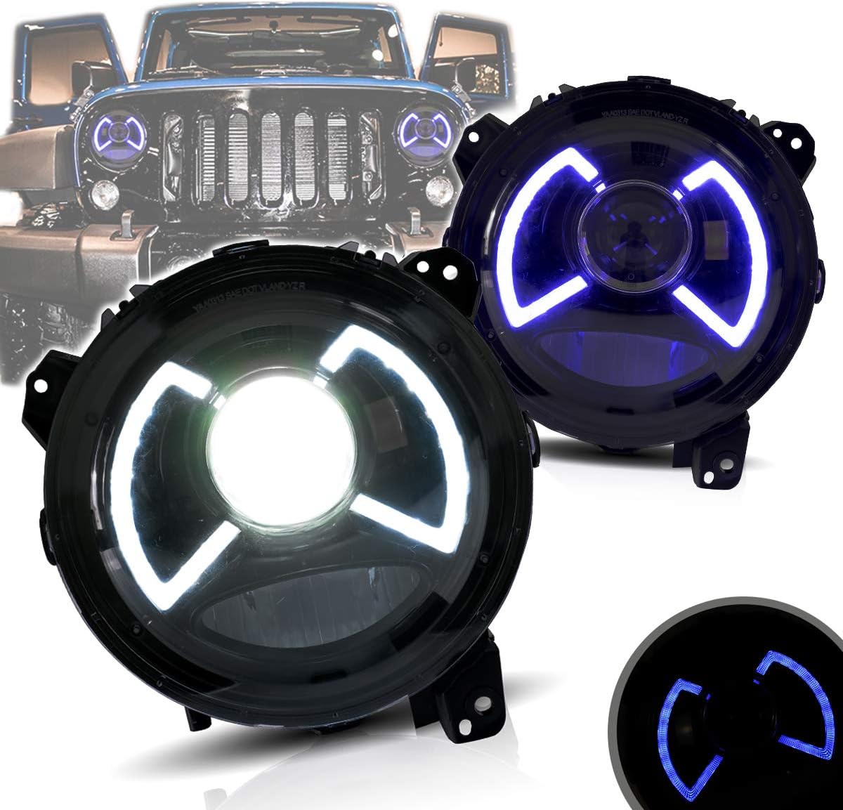 Amazon.com: VLAND 9 Inch LED Dual Beam Headlights For [ Wrangler 2018 ...