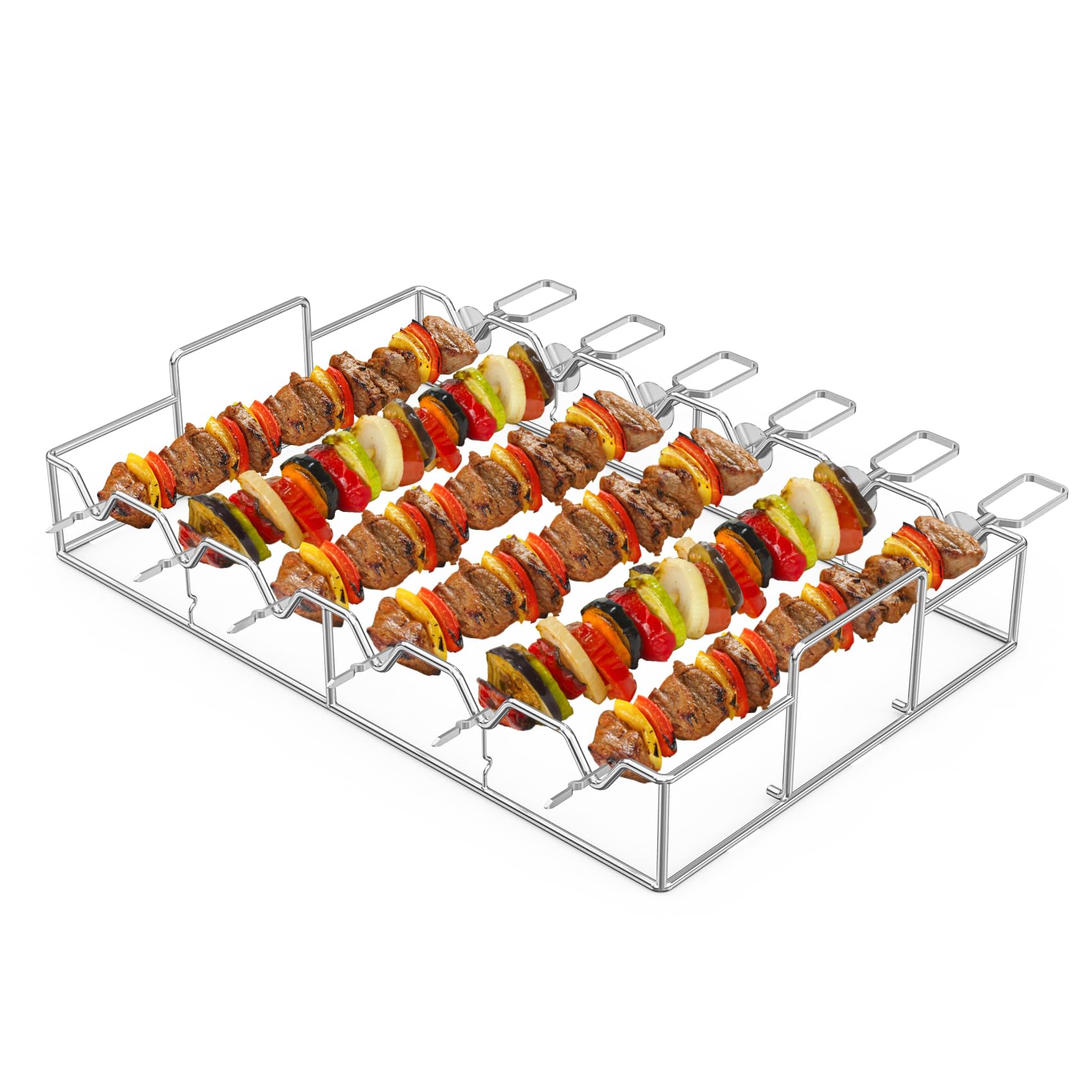 onlyfire Kebab Skewers and Rack Set, Stainless Steel BBQ Skewers for ...