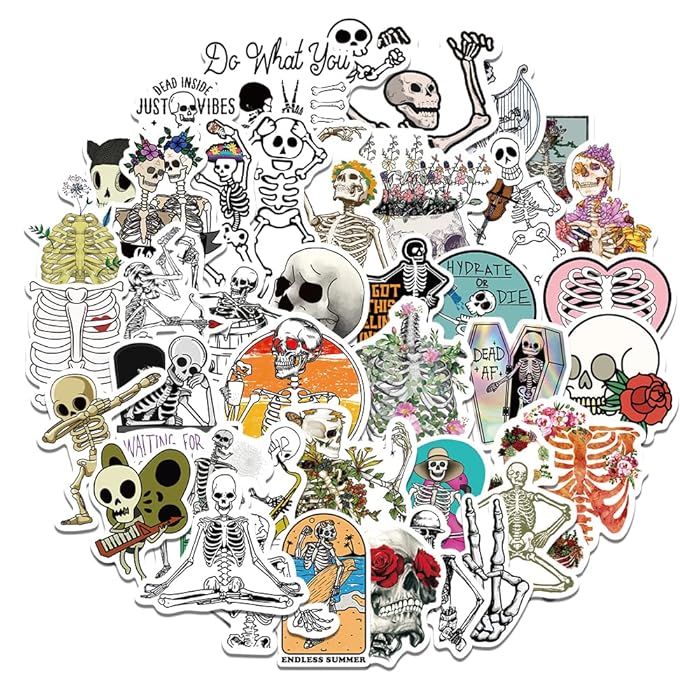 Buy 50Pcs Gothic Stickers Pack, Waterproof Vinyl Skeleton Stickers for ...