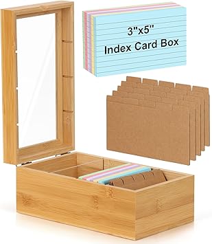 Amazon.com : Bamboo Index Card Organizer - 3x5 Index Card Holder Box ...