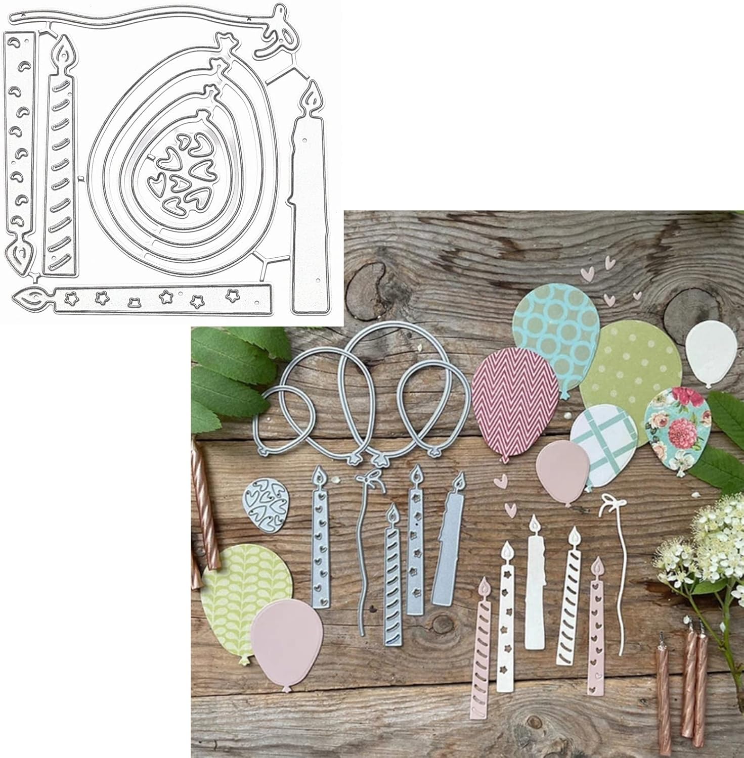 Amazon.com: Candle Balloon Metal Die Cuts,Heart Candle Frame Background ...
