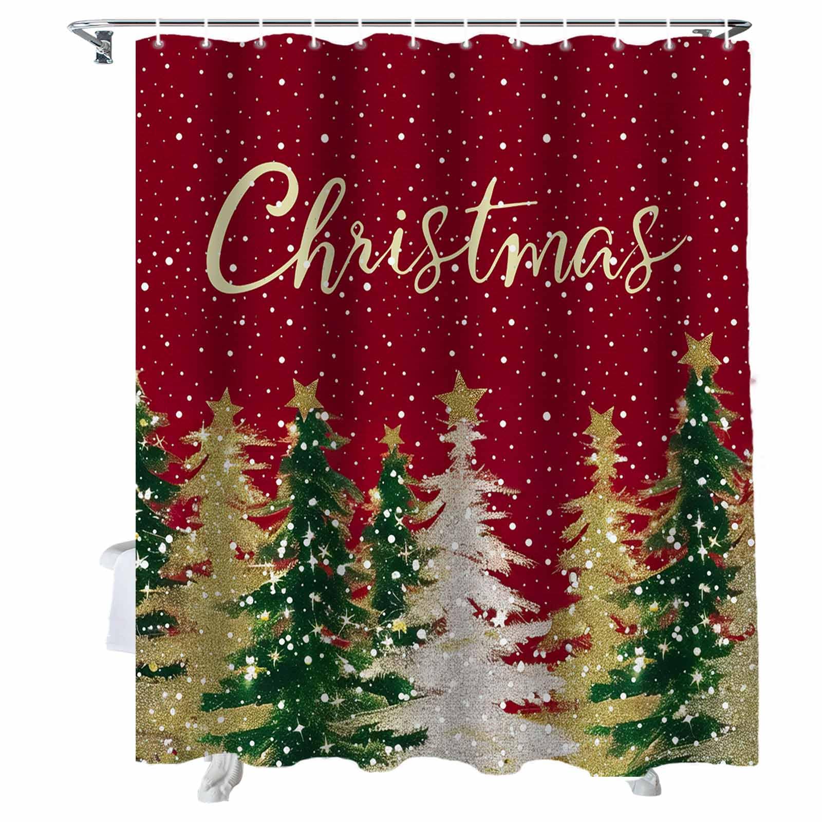 Amazon.com: Christmas Tree Shower Curtain Gold Pine Tree Bathroom ...