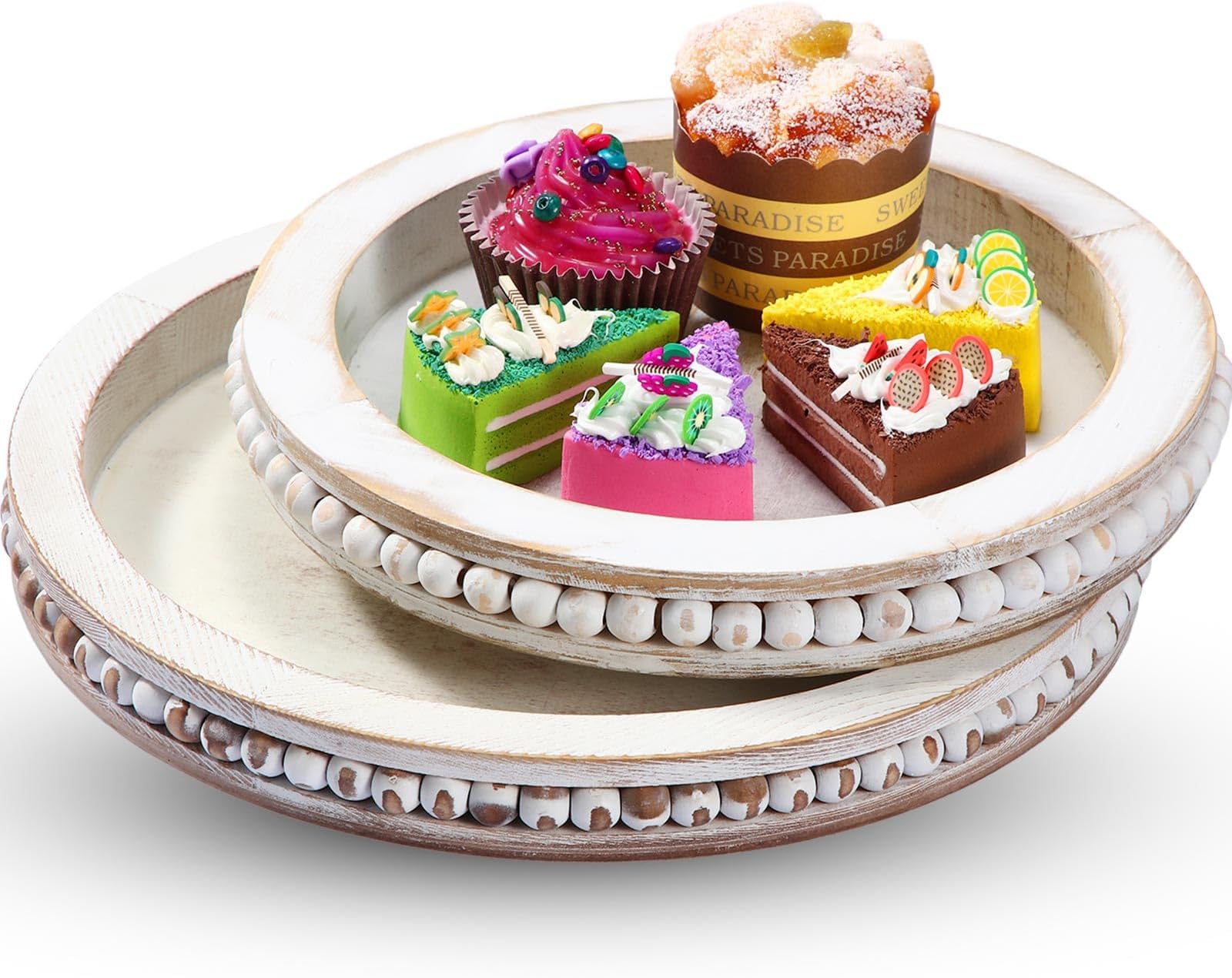 Amazon.com: Wesiti 2 Pcs Wooden Round Decorative Tray 12 Inch 10 Inch ...