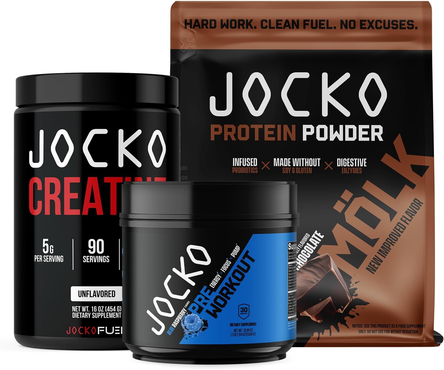 Amazon.com: Jocko Fuel 3 Pack Gym Bundle - Creatine, Chocolate MOLK ...